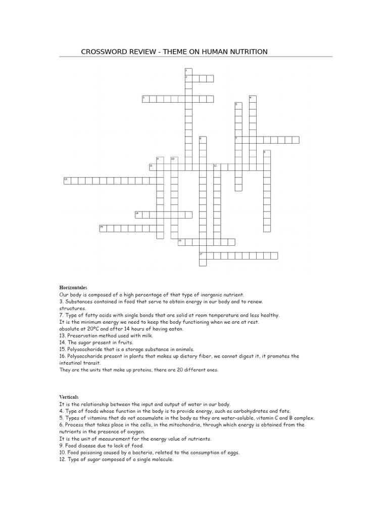 Nutrition Review Crossword | PDF | Nutrients | Foods