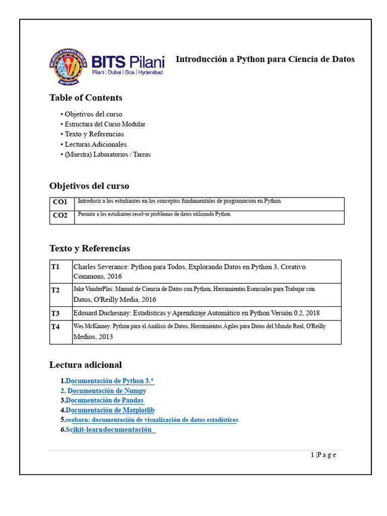 Introducción A Python para Ciencia de Datos - Plan de Estudios | PDF ...
