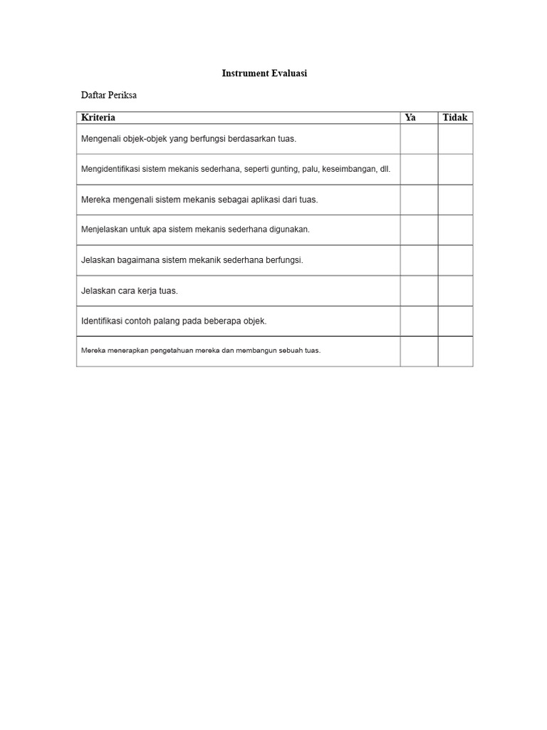 Instrumen Penilaian - Daftar Periksa | PDF