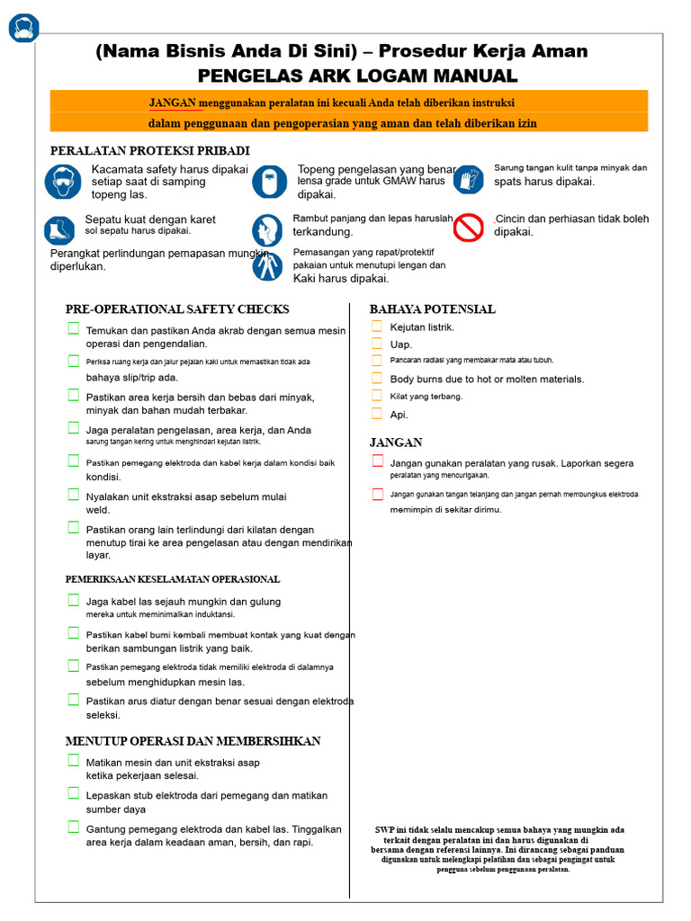 Prosedur Operasi Aman Mesin Las | PDF