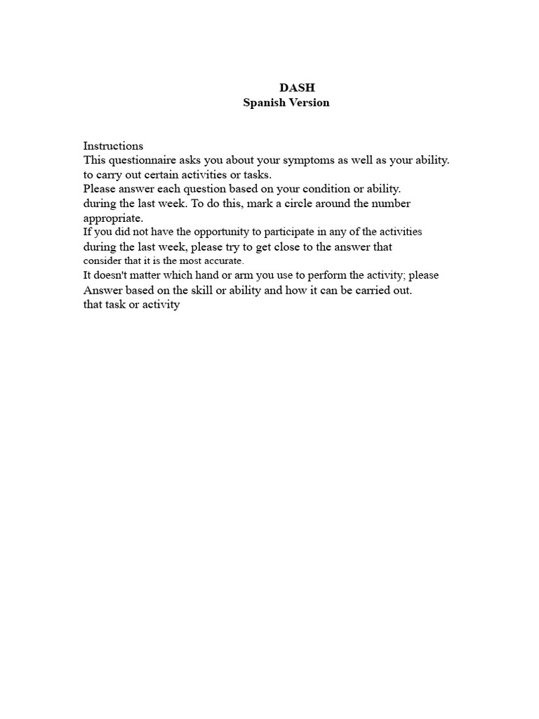 DASH Questionnaire | PDF | Questionnaire