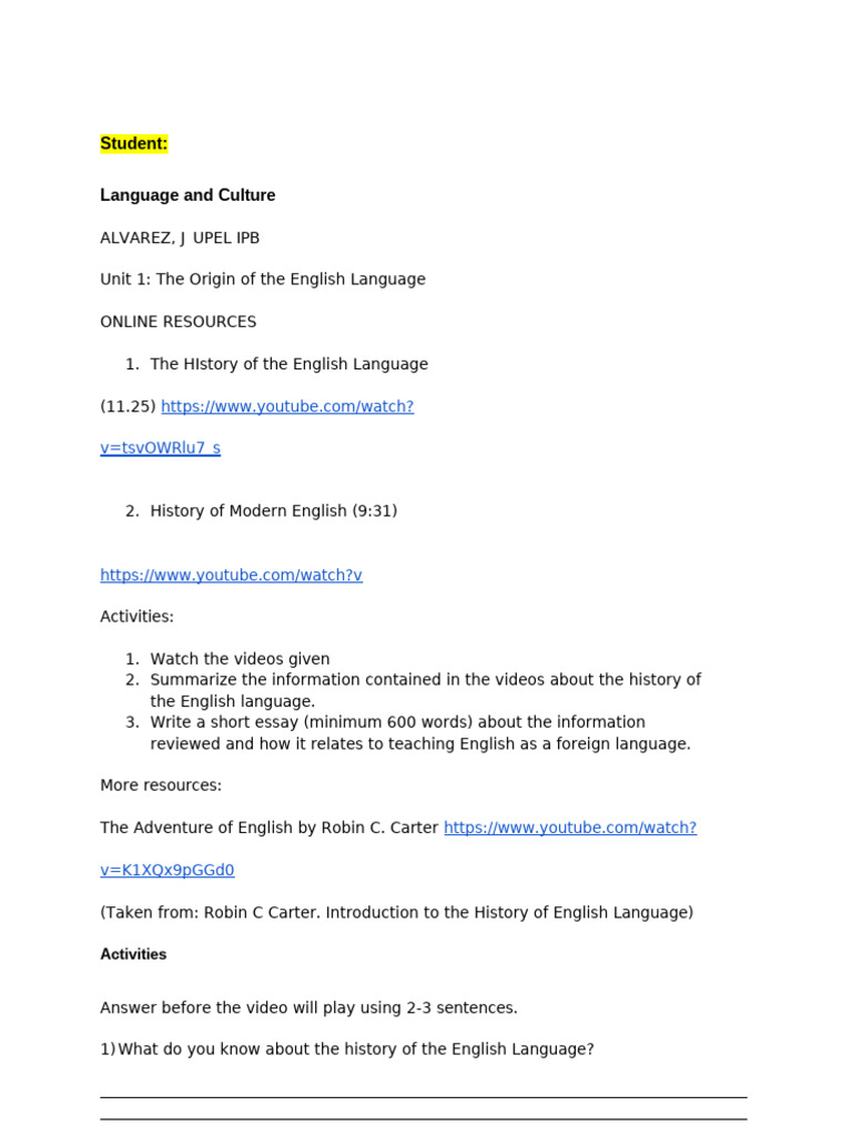 Unit 1 The Origin of The English Language | PDF