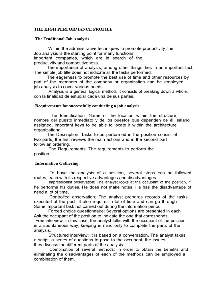 High Performance Job Analysis Guide | PDF | Psychological Concepts ...