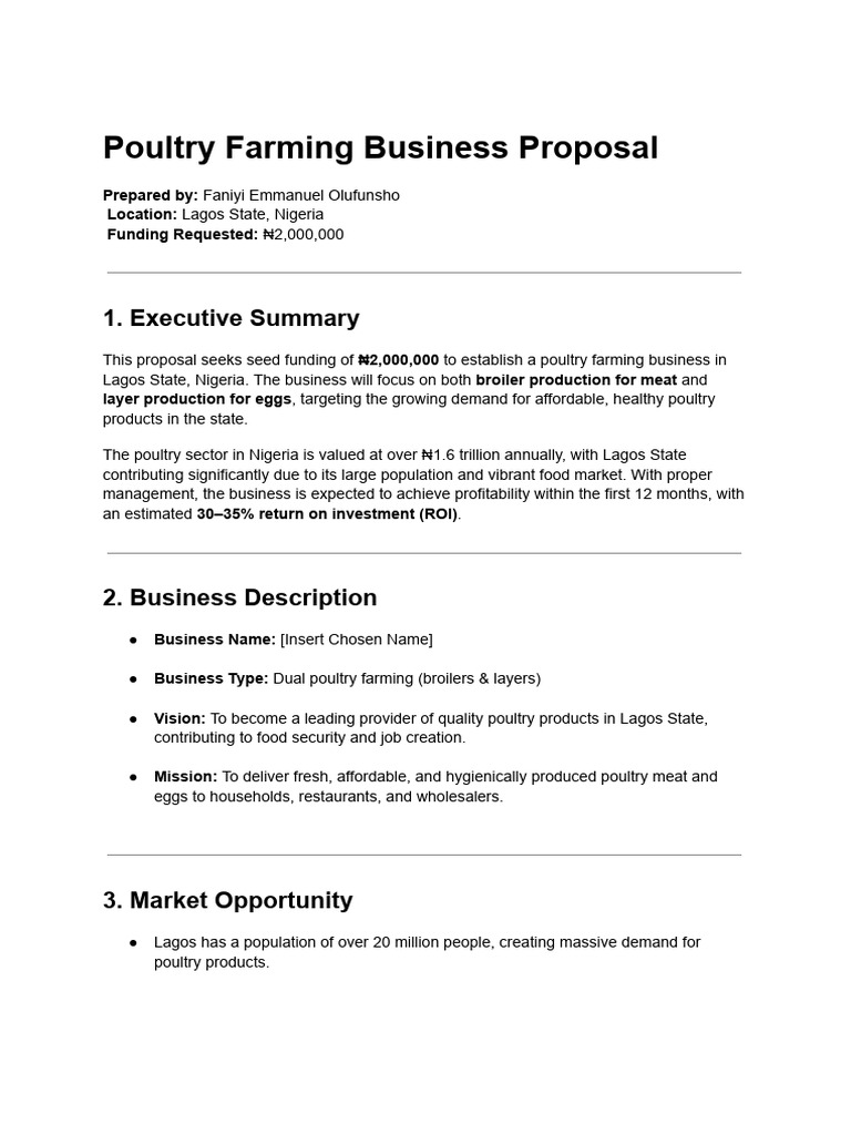 Poultry Farming Proposal for Lagos Investment | PDF | Poultry Farming ...