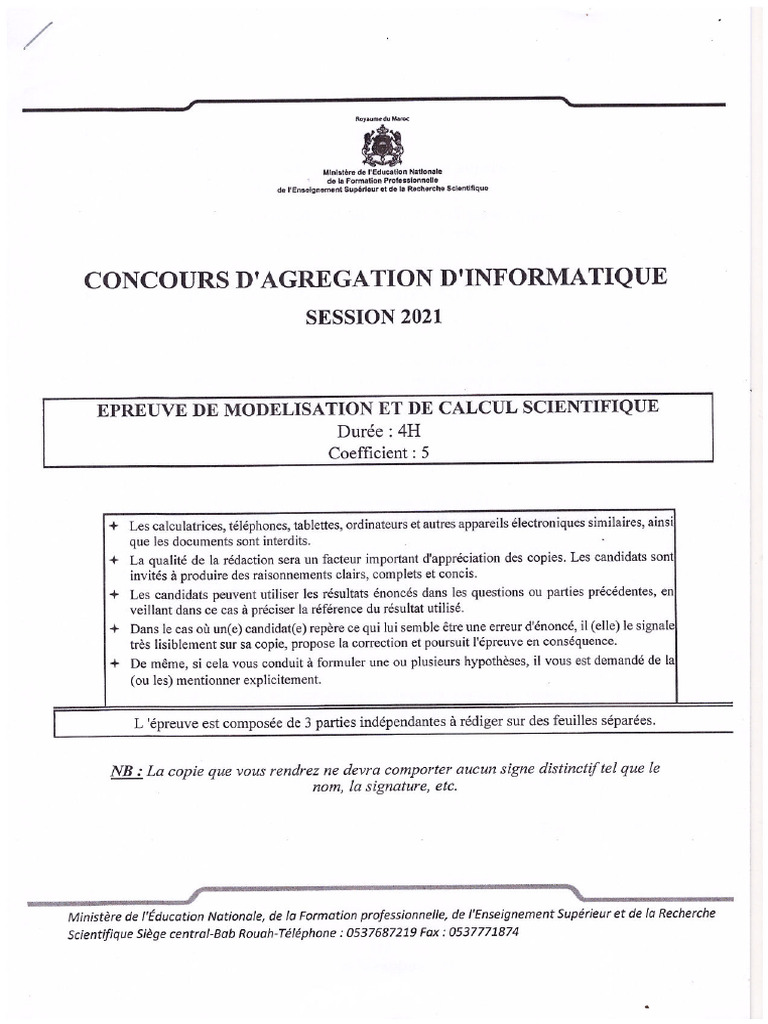 2021 - Modélisation Et Calcul Scientifique 2021 | PDF