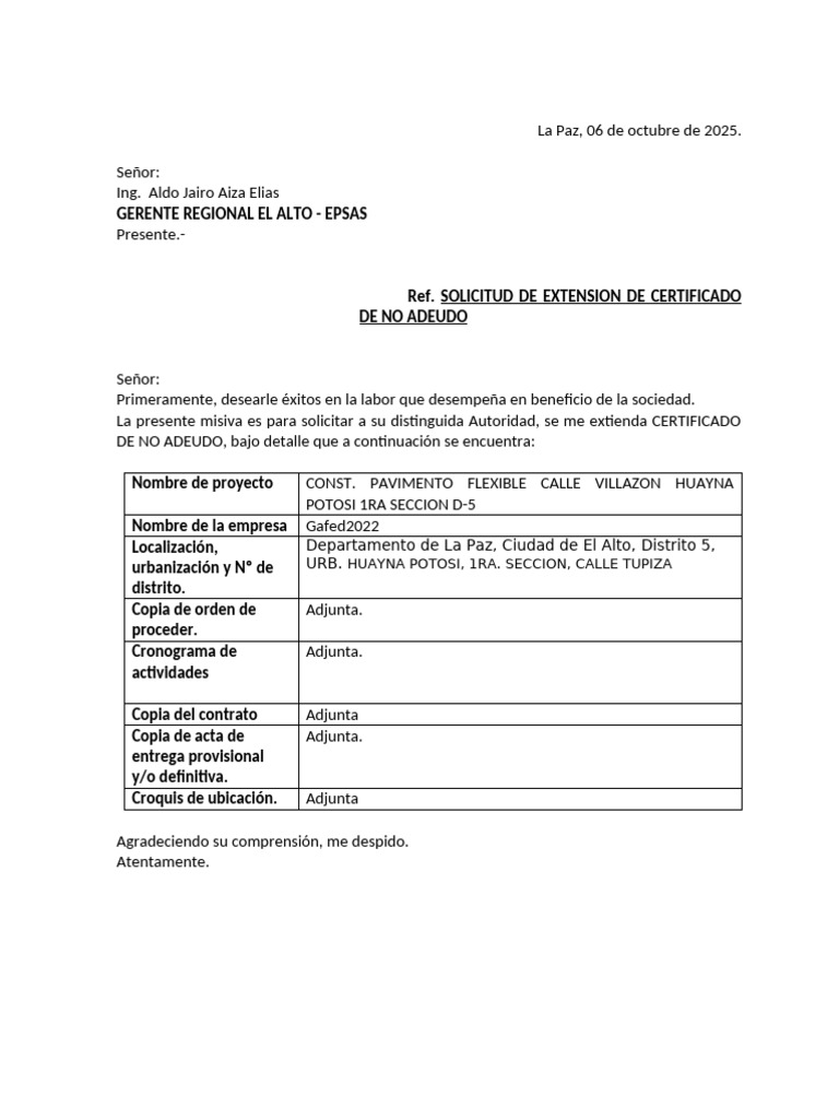 Solicitud Certificado No Adeudo EPSAS | PDF