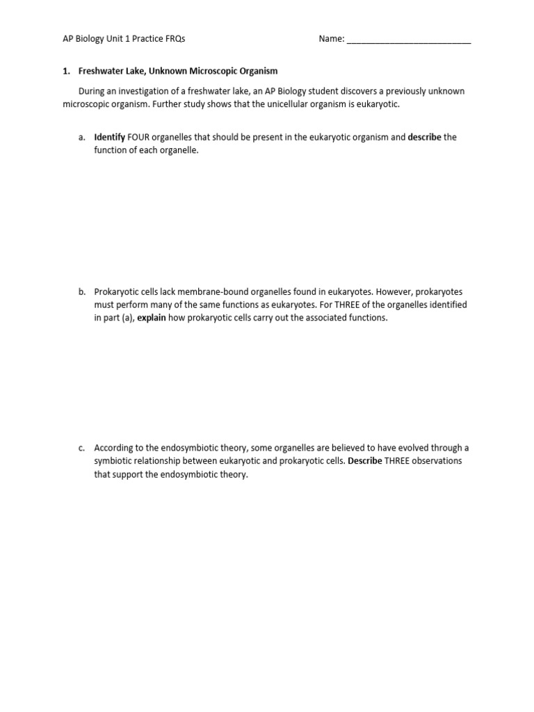 AP Biology Unit 1 FRQ Practice | PDF | Cell (Biology) | Cell Membrane
