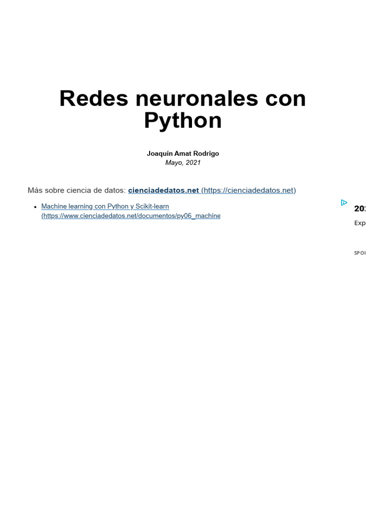 Redes Neuronales Con Python | PDF | Matemáticas Aplicadas | Aprendizaje ...