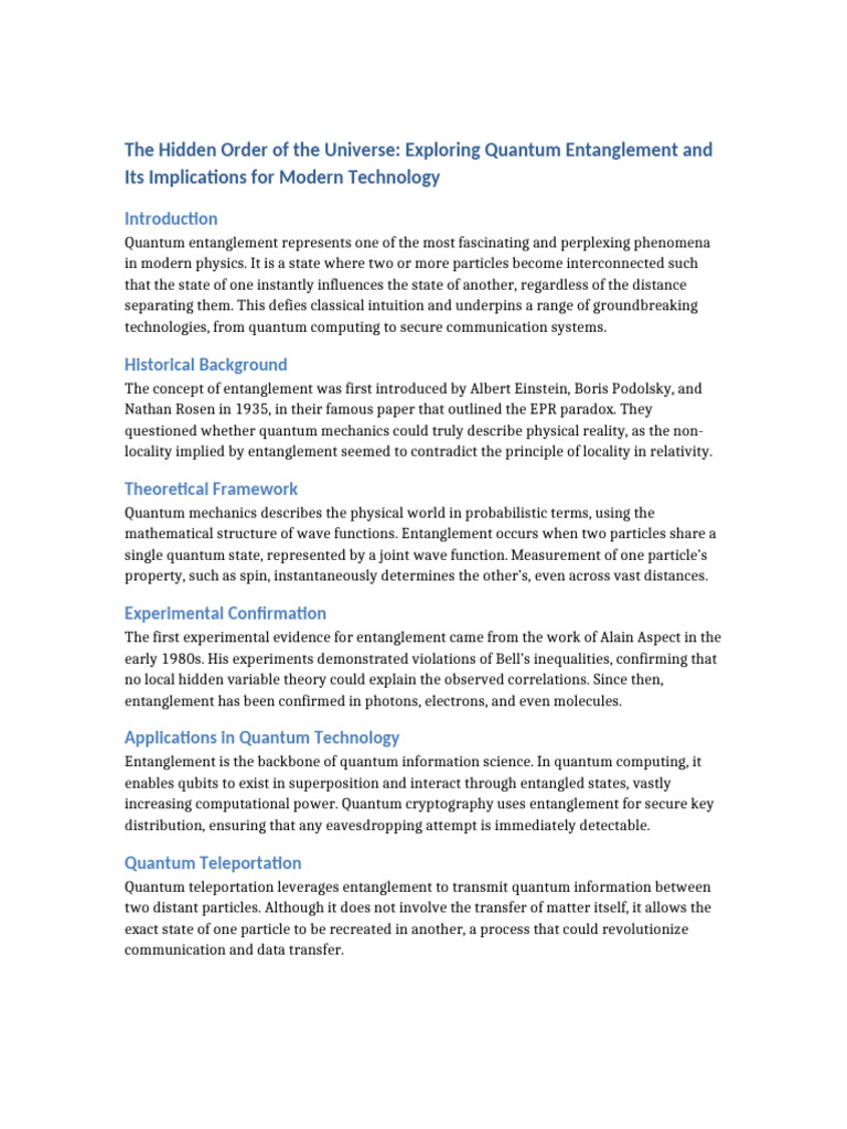 Quantum Entanglement: Tech Impacts Explained | PDF | Quantum ...