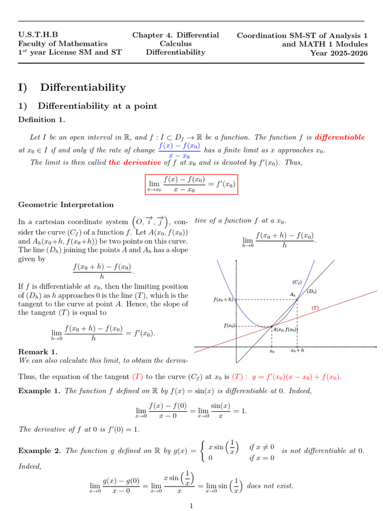 Chapter 4 -(Differential Calculus (Differentiability)) | PDF | Derivative | Tangent