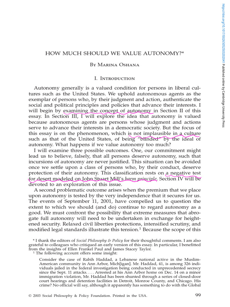 The Value and Limits of Autonomy | PDF | Autonomy | Free Will