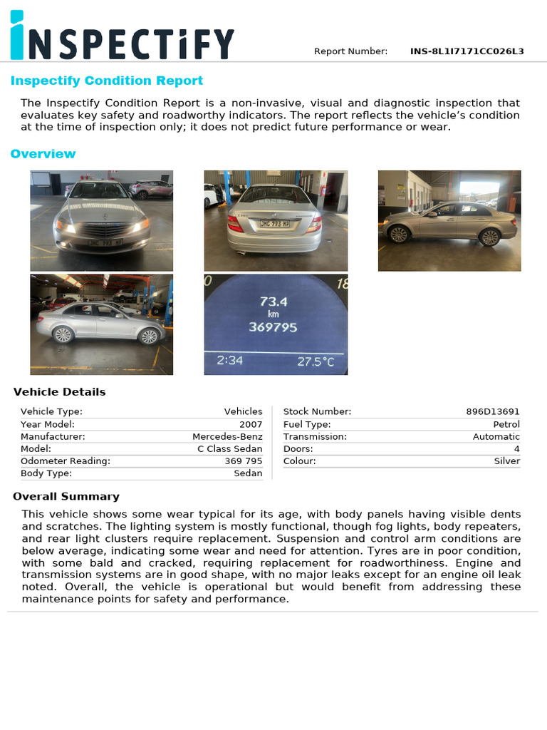 Mercedes-Benz C Class Condition Report | PDF | Tire | Automotive Industry