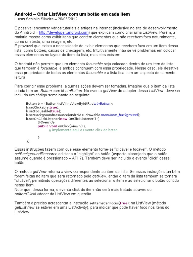 Android Criar Listview Com Um Botão Em Cada Item Pdf 9880