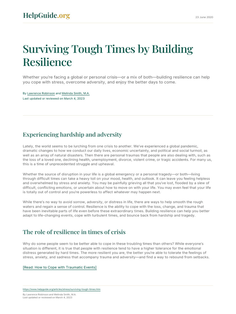 Building Resilience in Tough Times | PDF | Psychological Resilience ...