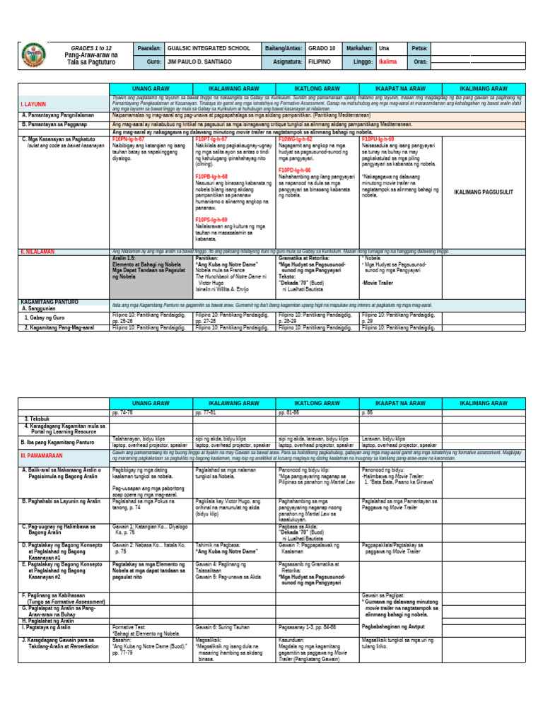 5 DLL in FILIPINO 10. Aralin 1.5 (AutoRecovered) | PDF