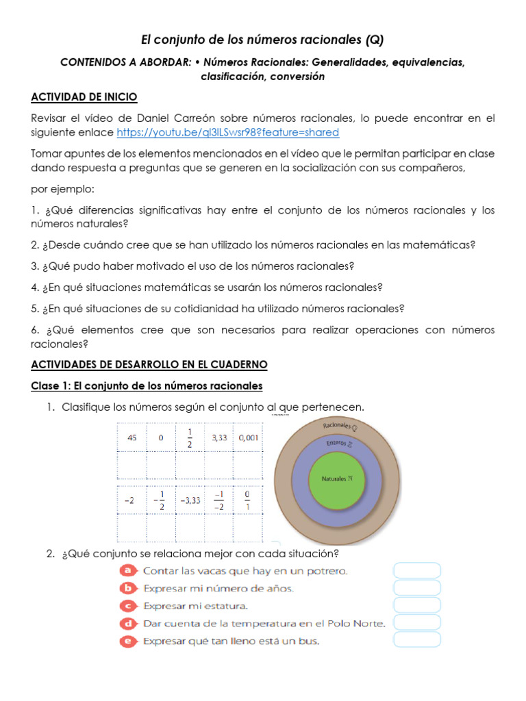Guia 3 Ciclo III, IV, V Conjunto de Los Números Racionales | PDF ...