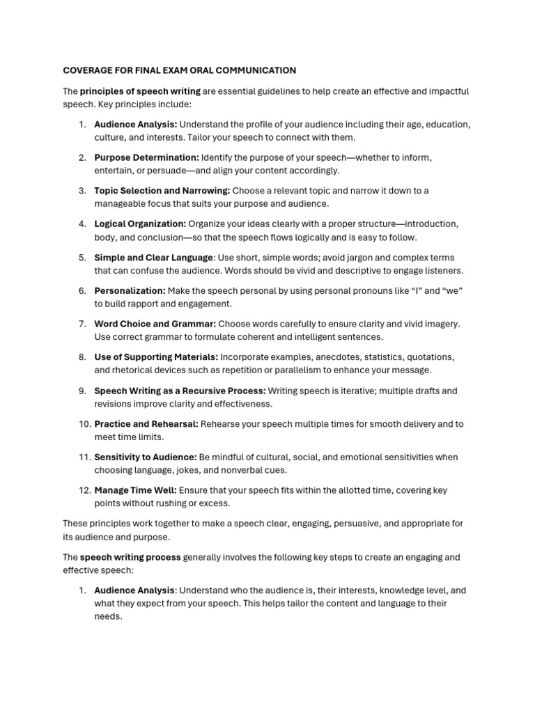 Coverage For Oral Communication Final Exam | PDF | Public Speaking ...