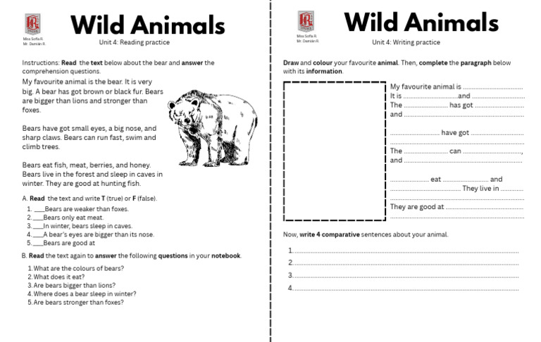 4th Graders Unit 4 Wild Animals Reading and Writing | PDF | Bears