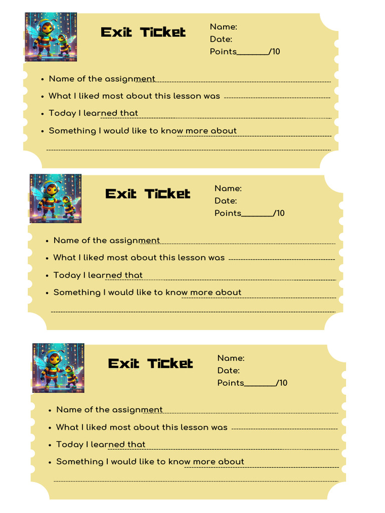 Bee Marketing Class End of Lesson Exit Ticket | PDF