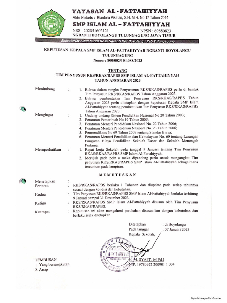 SK Tim Penyusun Rks Rkas Rapbs | PDF