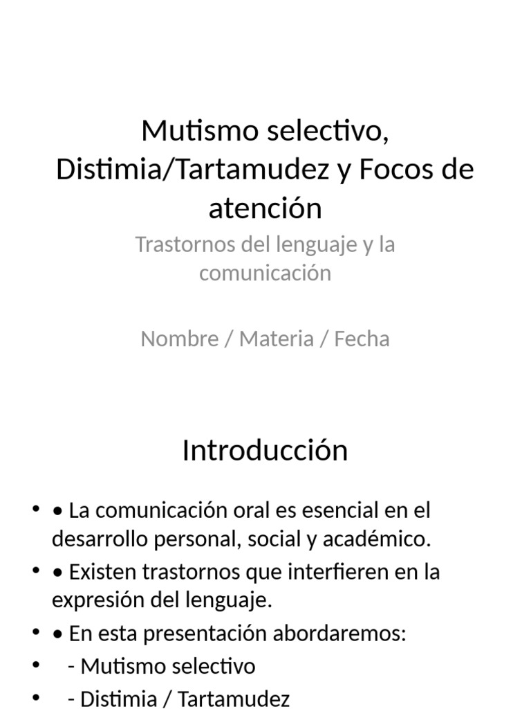 Mutismo Distimia Tartamudez | PDF