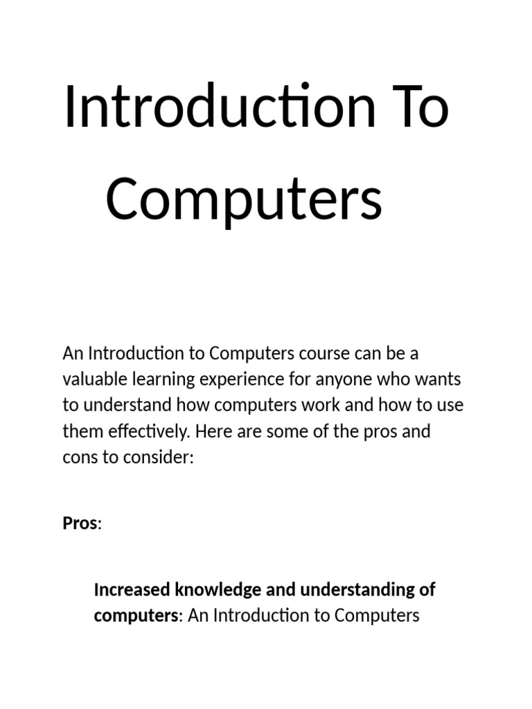 Introduction To Computers | PDF | Knowledge | Computer Hardware