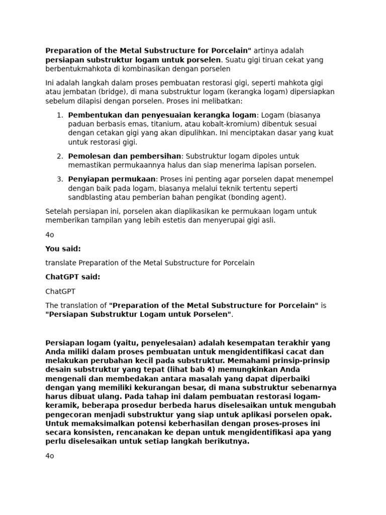 Persiapan Substruktur Logam untuk Porselen | PDF