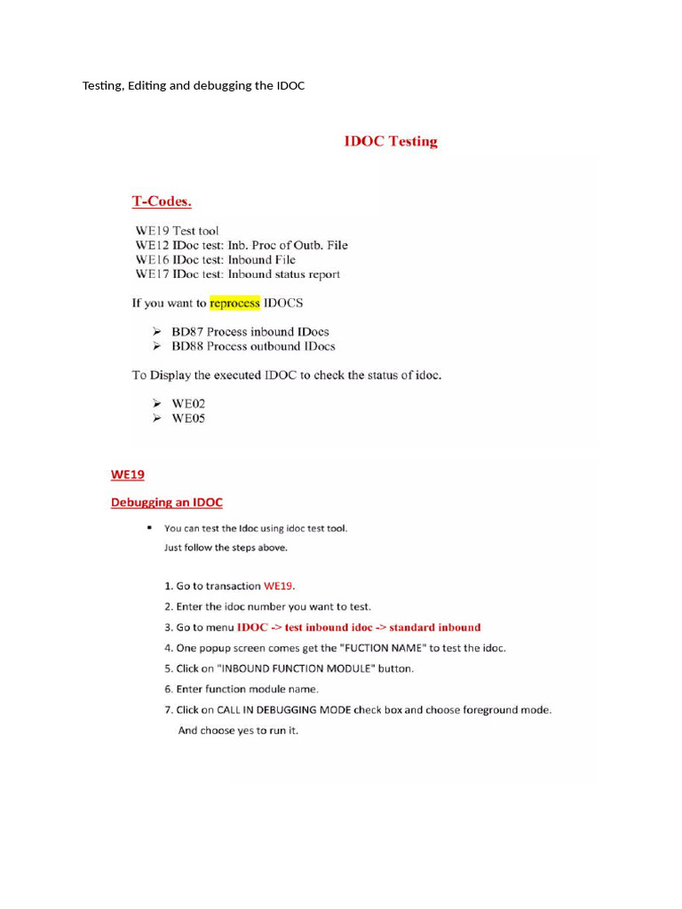 Testing, Editing IDOC Steps | PDF