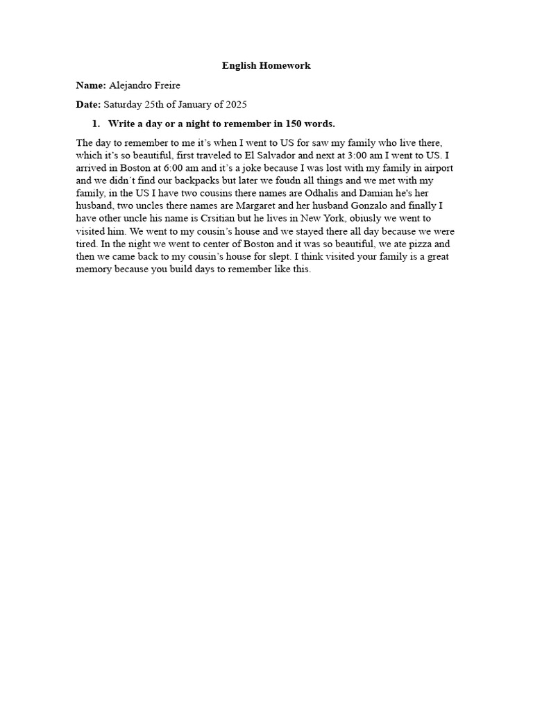Writing 1.. Write About A Day or Night To Remember | PDF