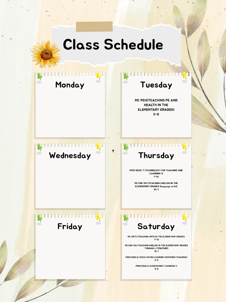 Yellow Watercolor Class Schedule A4 Document | PDF
