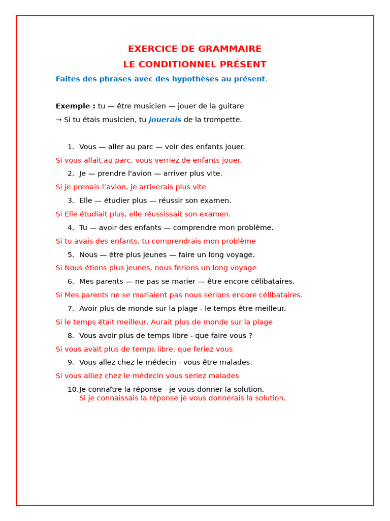 Exercices de conditionnel présent en français | PDF