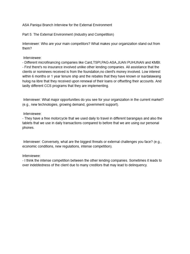 ASA Paniqui Branch Interview For The ExternalEnvironment | PDF