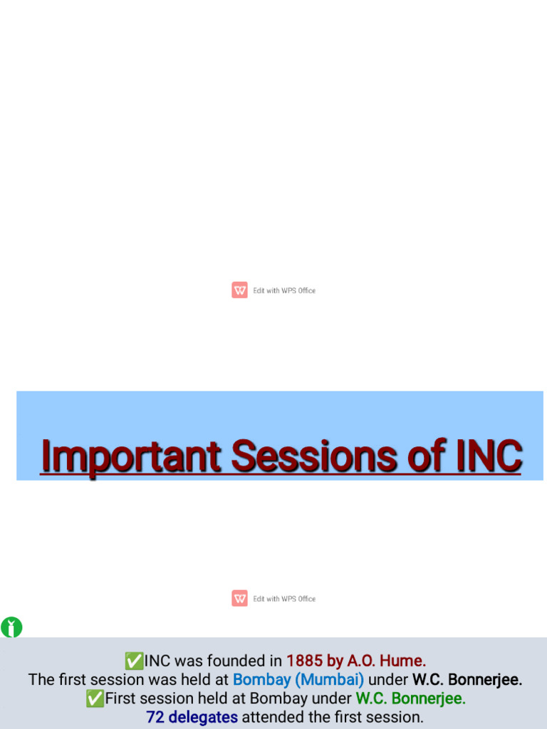 Key Sessions of Indian National Congress | PDF | Indian National ...