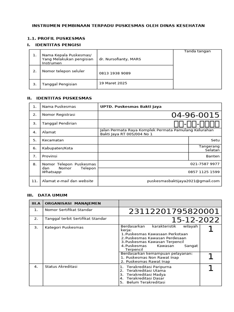 Instrumen Tpcb Puskesmas 2025 | PDF