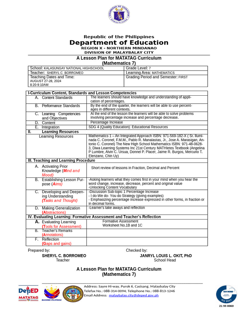 Lesson Plan Week 4 | PDF | Learning | Teachers