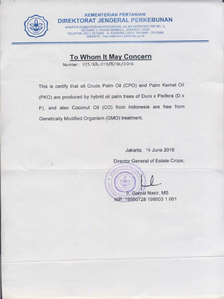 Non GMO CPO CPKO CCNO - Ministry of Agriculture | PDF