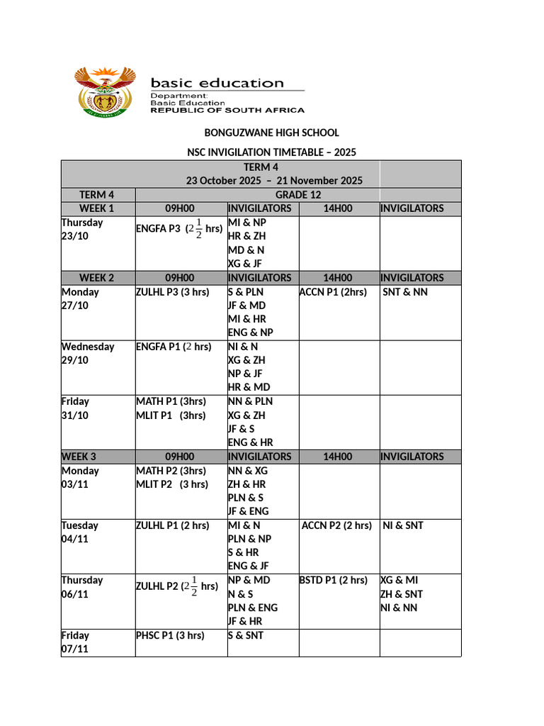 2025 Final NSC Time Table | PDF