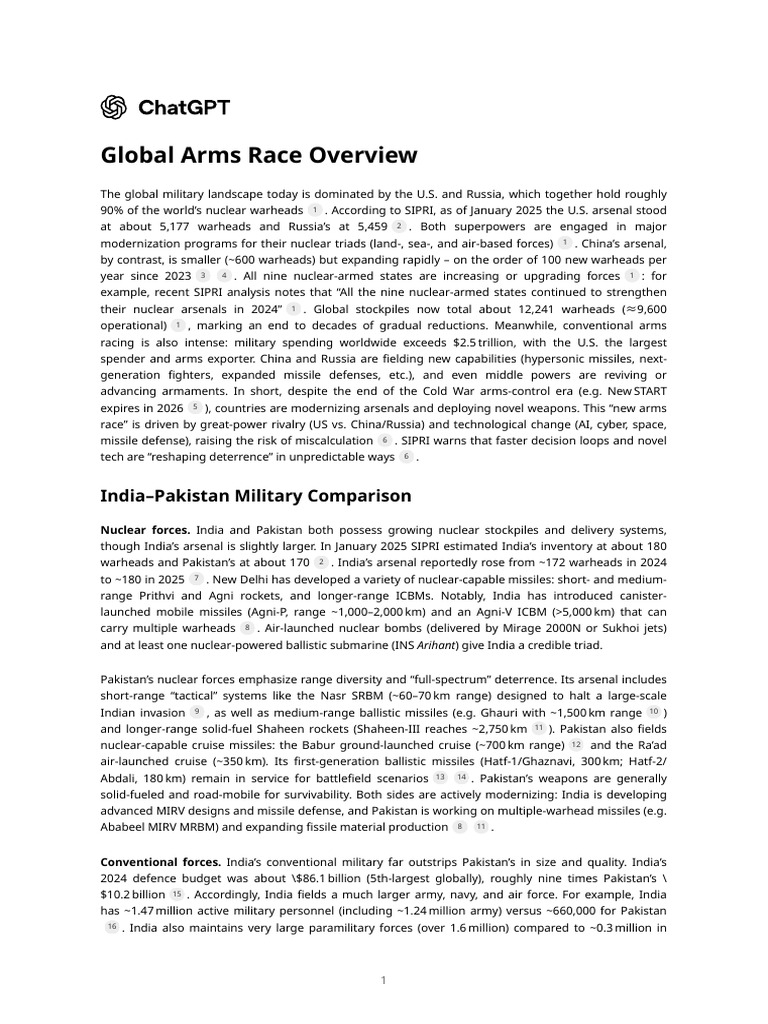 Global Arms Race Overview | PDF | Nuclear Weapons | Nuclear Proliferation