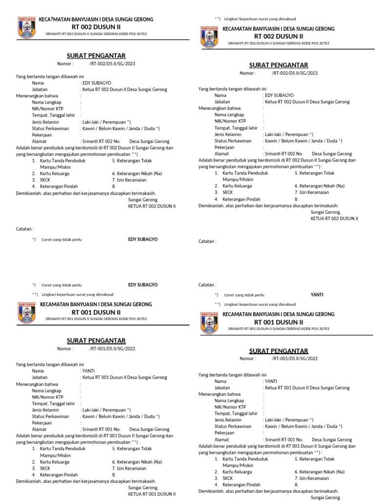 BLANKO Pengantar RT | PDF