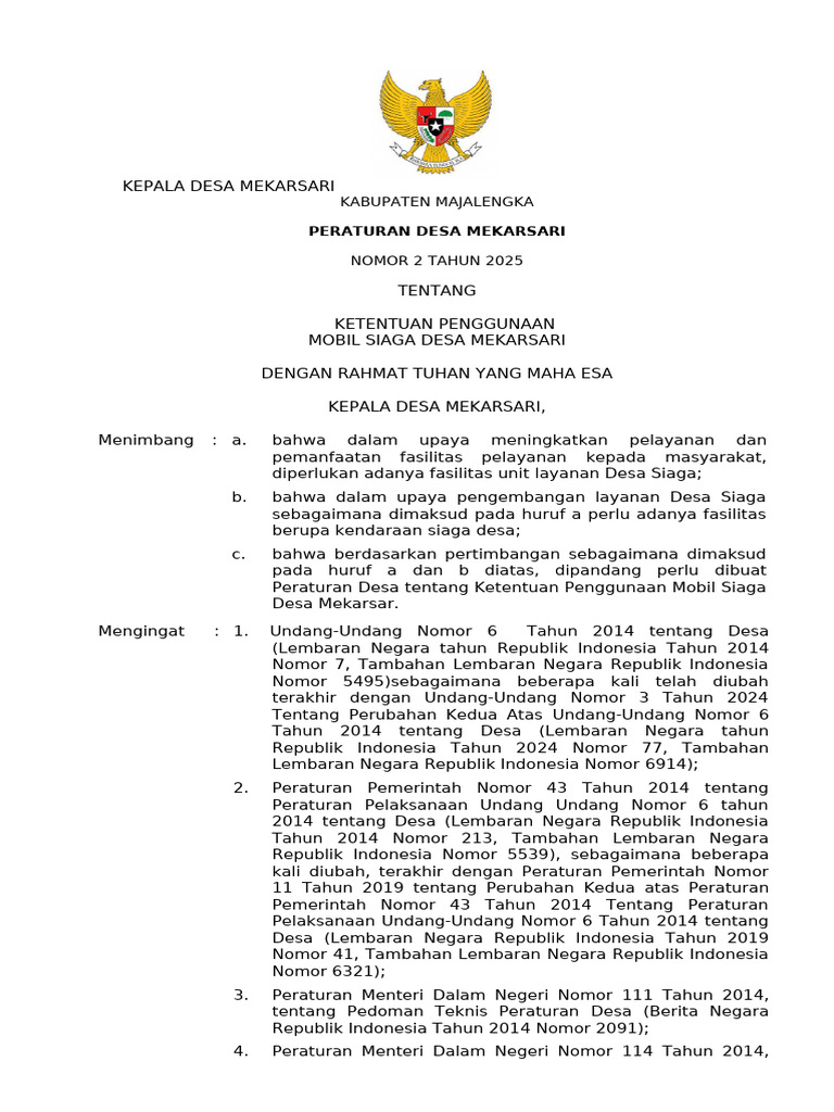 Ketentuan Mobil Siaga Desa Mekarsari | PDF