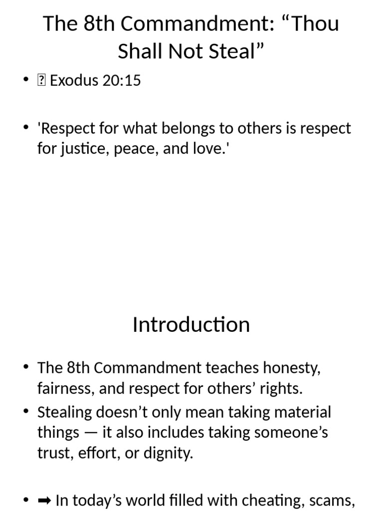 The 8th Commandment Presentation | PDF | Ten Commandments | Book Of Exodus