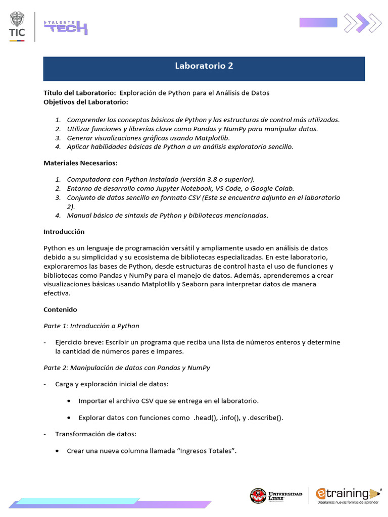Laboratorio: Exploración de Python para El Análisis de Datos | PDF | Python (lenguaje de ...
