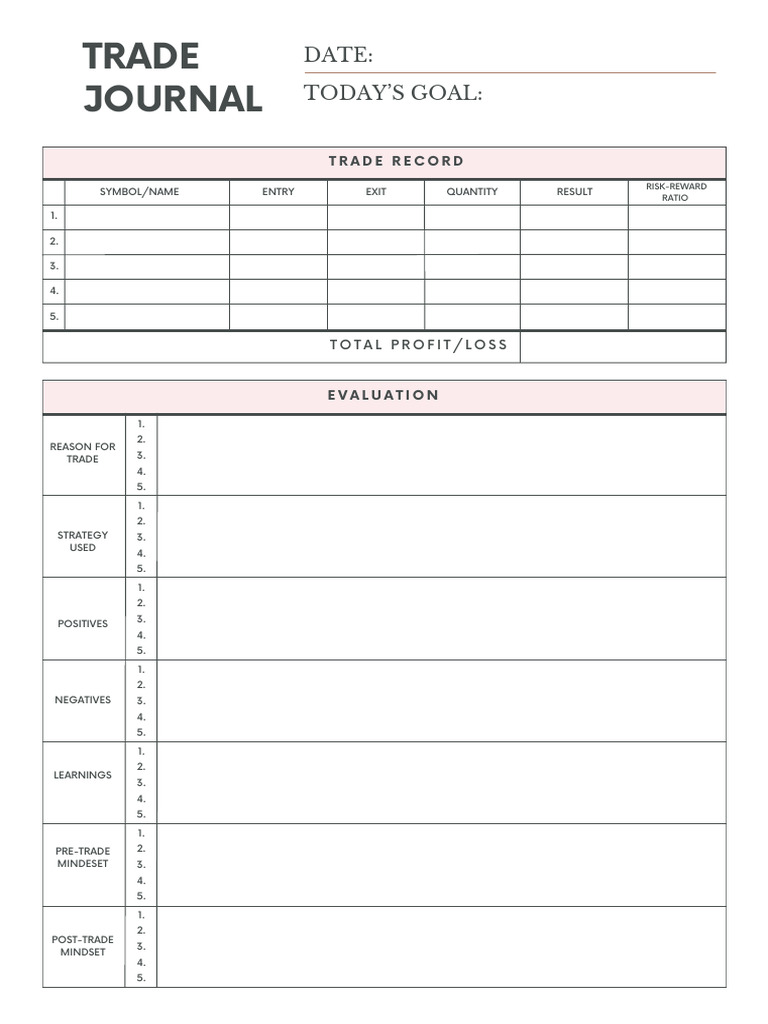 Printable Trading Journal Template | PDF