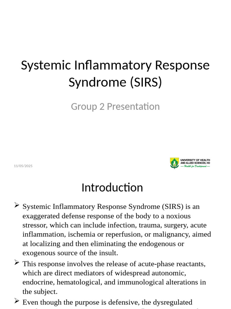 SIRS Presentation G2 | PDF | Inflammation | Immune System