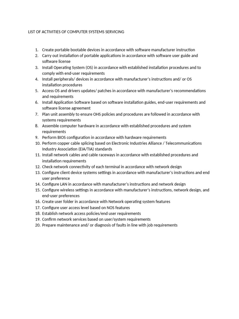 Computer Systems Servicing Activities | PDF