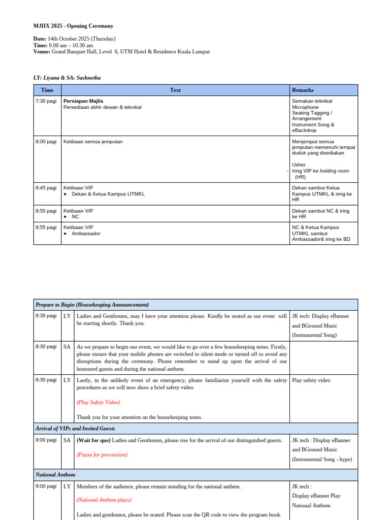 MJIIX 2025 Opening Ceremony Schedule | PDF