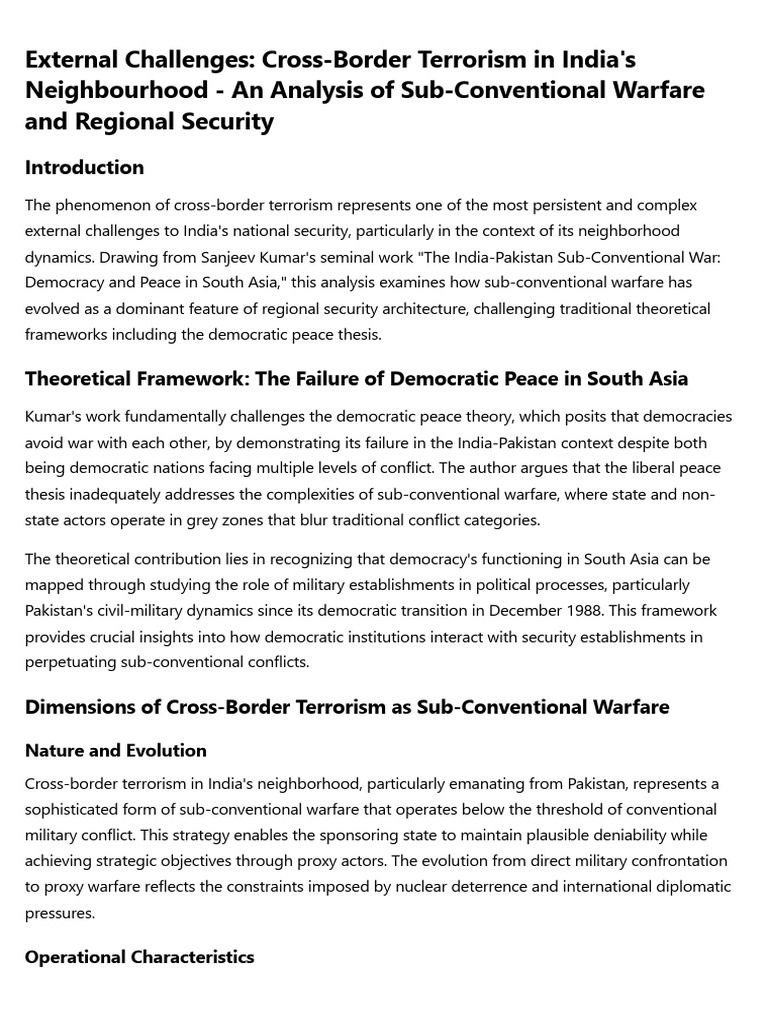 External Challenges - Cross-Border Terrorism in India's Neighbourhood ...