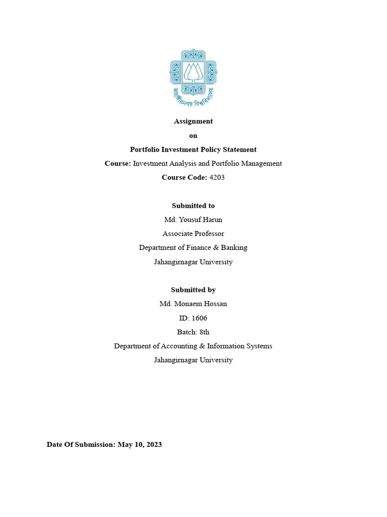 1606 - Md. Monaem Hossan - Portfolio | PDF | Financial Risk | Investing