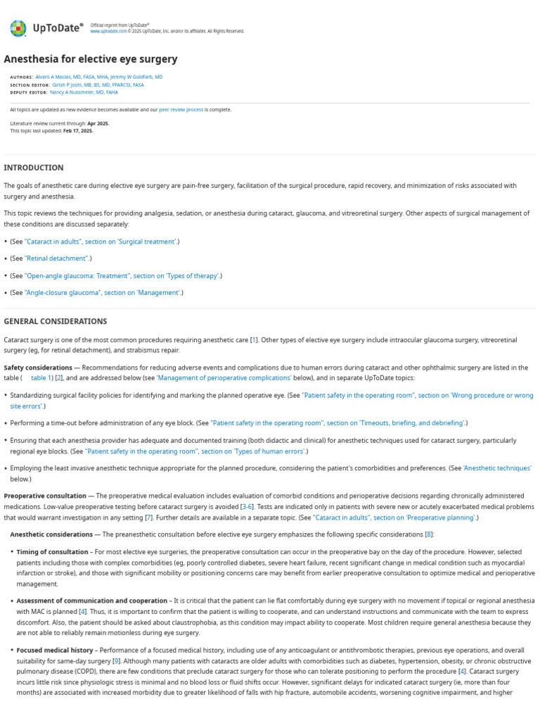 Anesthesia Techniques for Eye Surgery | PDF | Anesthesia | Glaucoma