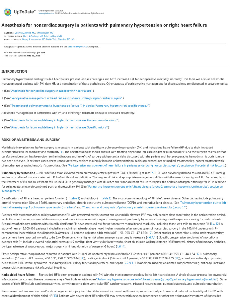 Anesthesia For Noncardiac Surgery in Patients With Pulmonary ...
